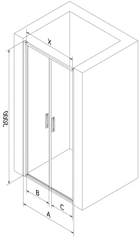 Mexen Exo, dvoukřídlé sprchové dveře 100x200 cm, 6mm čiré sklo, černý profil, 814-100-000-70-00