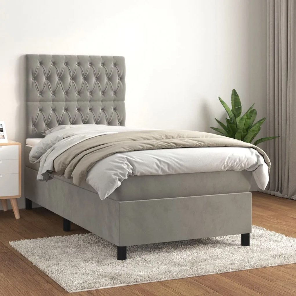 Box spring postel s matrací světle šedá 80 x 200 cm samet 3143169