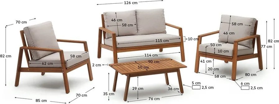 Béžový/v tmavě přírodní barvě zahradní lounge set z masivu akácie pro 4 Frares – Kave Home