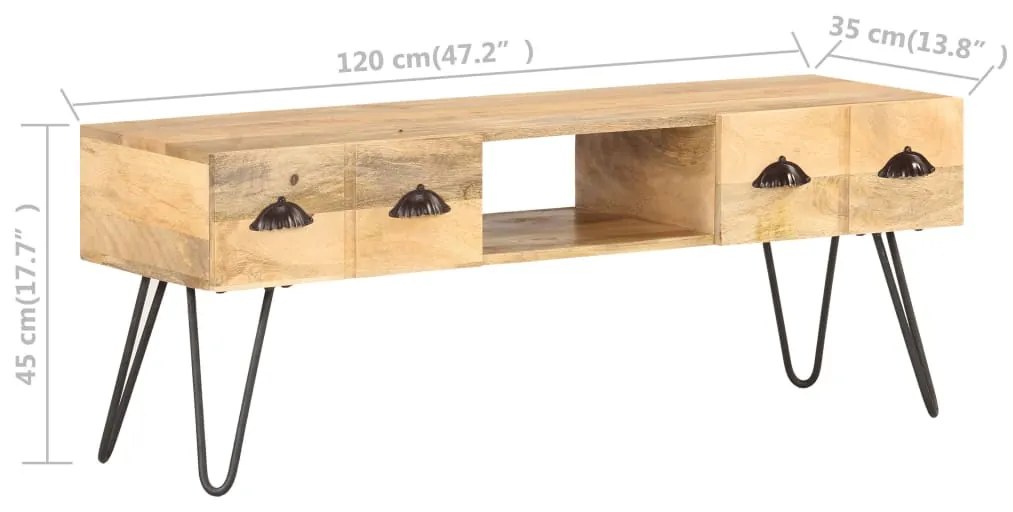 vidaXL Marketos TV stolek 120 x 35 x 45 cm masivní mangovníkové dřevo