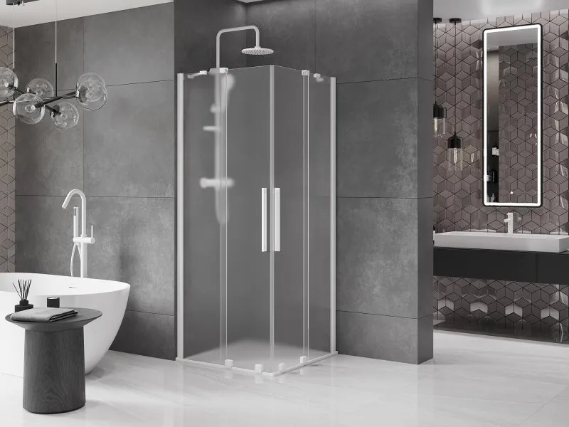 Mexen Velar Duo, sprchový kout s posuvnými dveřmi 80 x 80 cm, 8mm sklo námraza, bílá matná, 871-080-080-32-20