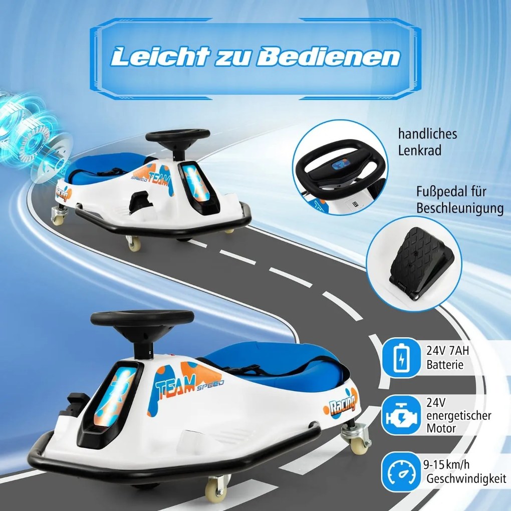 Costway Elektrická motokára pro děti 24 V driftovací auto pro děti s 360° rotací