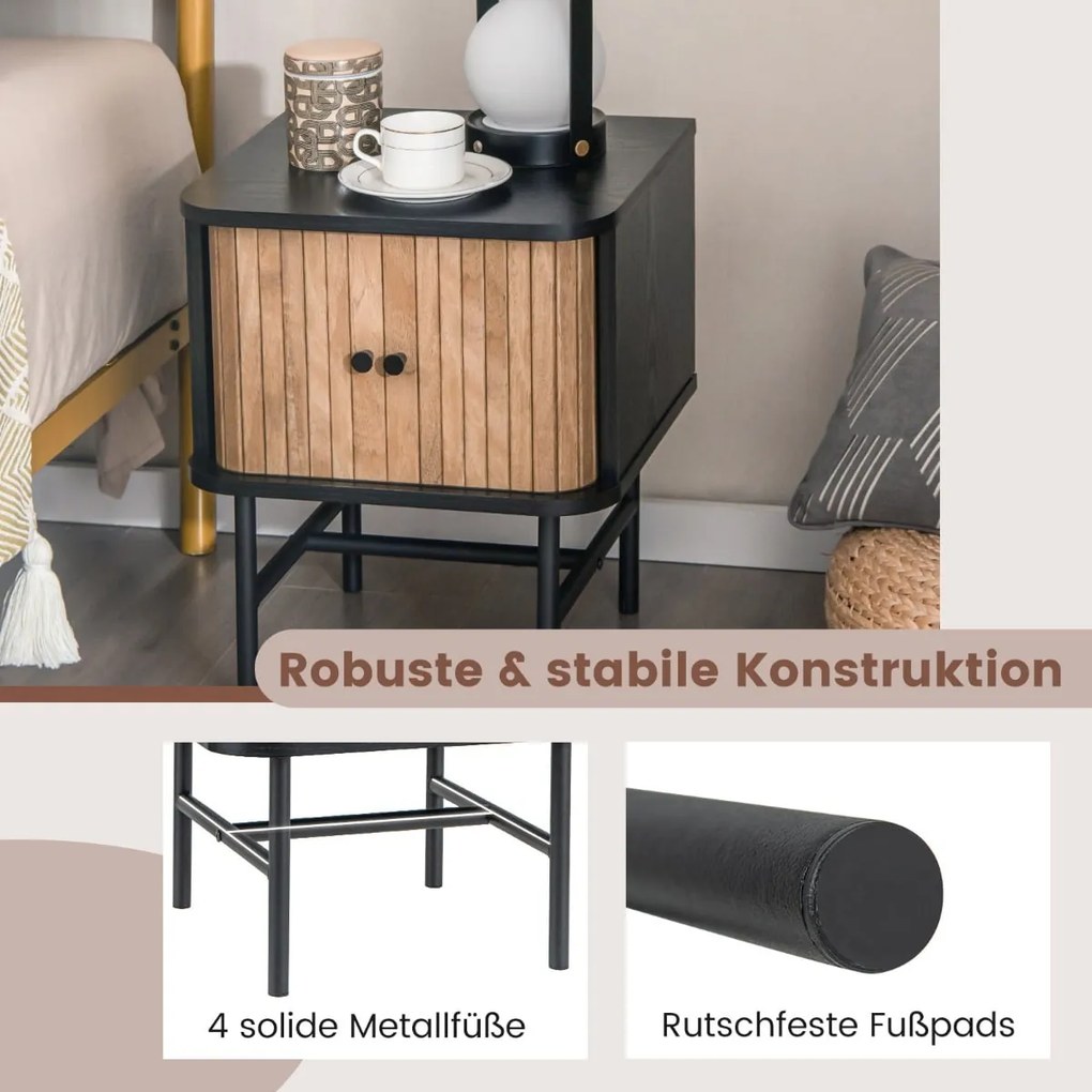 Costway Noční stolek s posuvnými dveřmi s úložným prostorem – 40 × 39 × 49 cm