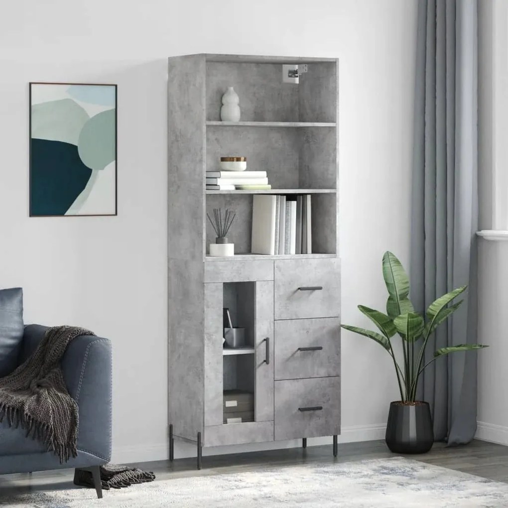 Fionshop 263888618 Skříň highboard betonově šedá 69,5x34x180 cm kompozitn