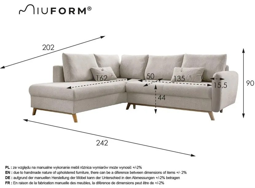 Tmavě šedá rozkládací rohová pohovka Miuform Scandic Lagom L, levý roh