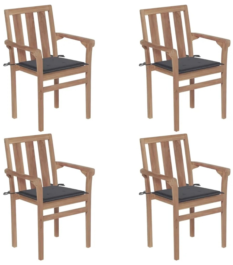 3073379 vidaXL Stohovatelné zahradní židle s poduškami 4 ks masivní teak
