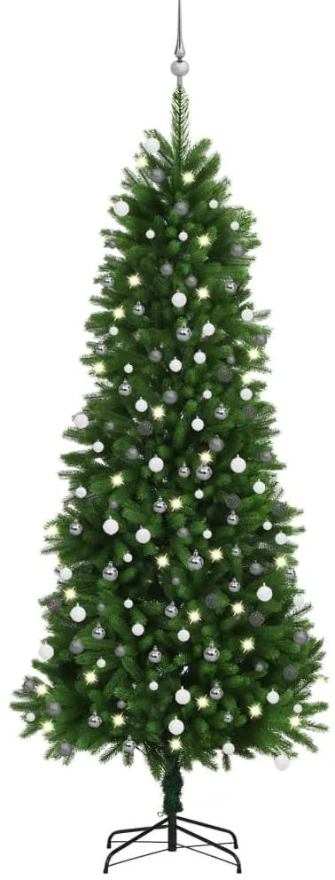 3077729 vidaXL Umělý vánoční stromek s LED diodami a sadou koulí 240 cm zelený