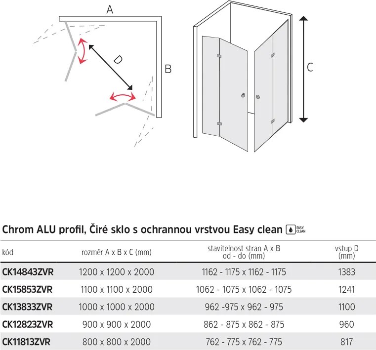 Mereo Mereo, Zalamovaci sprchový kout, Novea, čtverec, chrom ALU, sklo Čiré, CK14843ZVR
