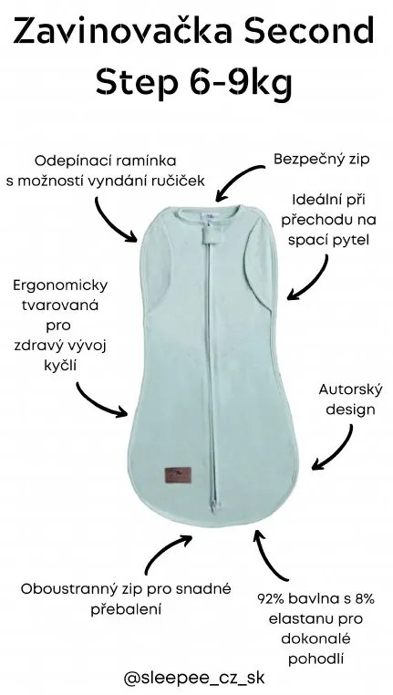 Sleepee Bavlněná zavinovačka od 6,5 kg BÉŽOVÁ + čepička ZDARMA