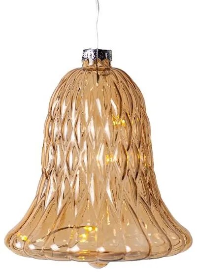 LED skleněný zvonek, zlatý, Ø 9 × 10 cm, 5 diod, IP20 interiér, 1× AAA