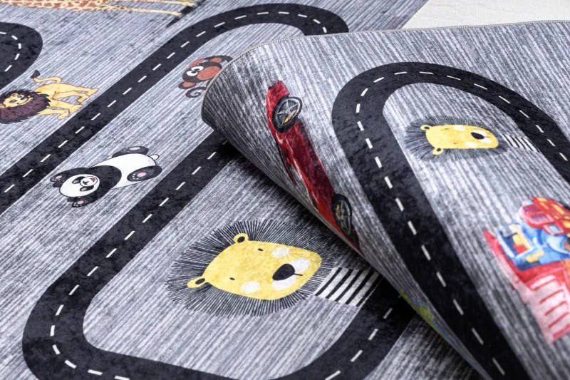Dywany Łuszczów, Dětský kusový koberec Bambino 2092 Streets cars anthracite, 120x170, vícebarevná, dětský pokoj