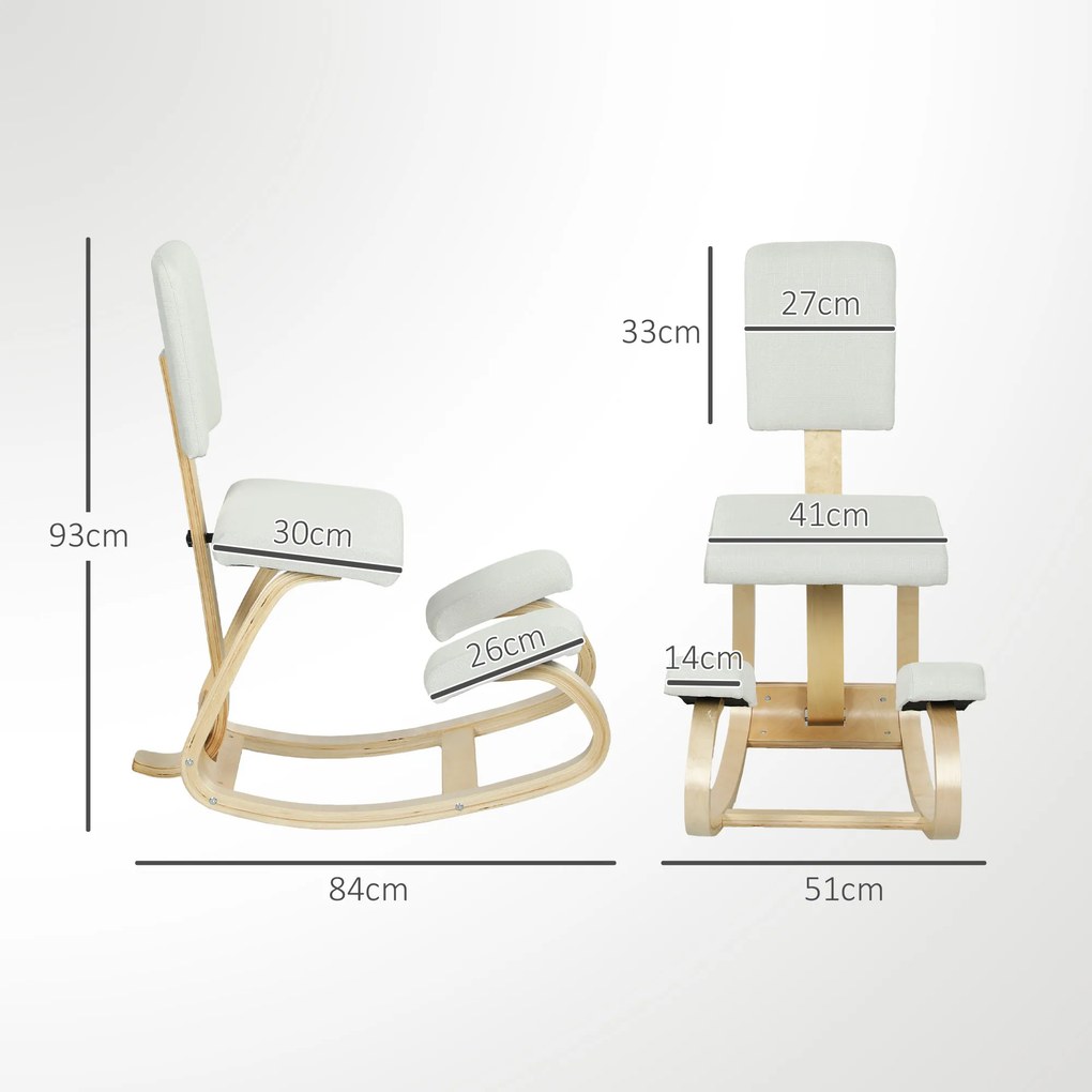HOMCOM Ergonomická kolenní židle, kolenní stolička, zdravotní židle pro domácnost, kancelář, meditaci, krémová