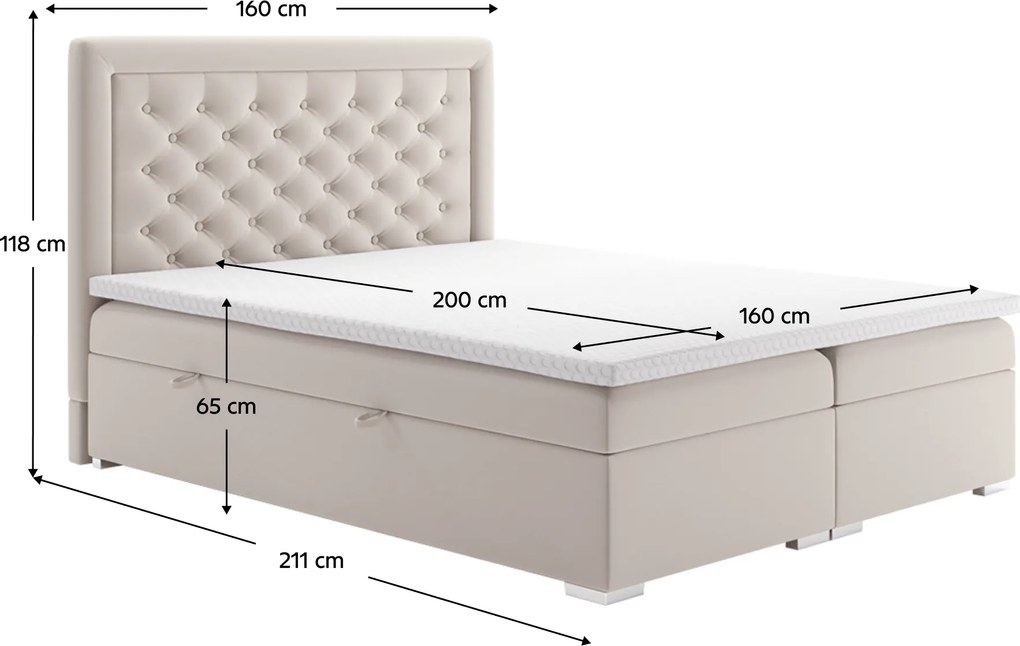 Postel boxspring, krémová, 160x200, DORMAN