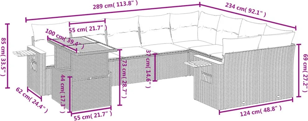 10dílná zahradní sedací souprava s poduškami béžová polyratan 3273684
