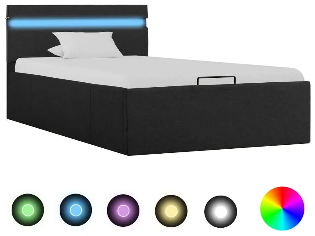 285601 vidaXL Rám postele s úložným prostorem LED tmavě šedý textil 100x200cm