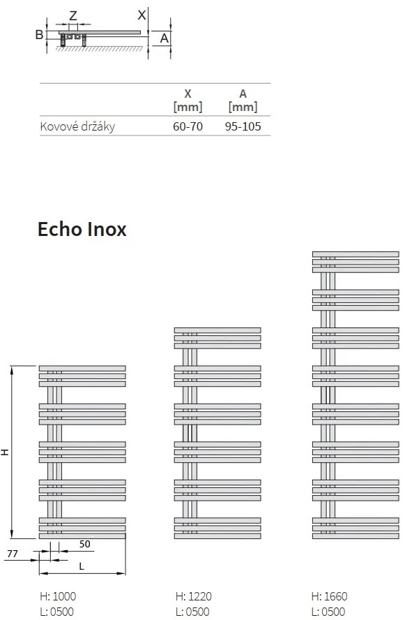 Isan Echo Inox 1000 x 500 mm koupelnový radiátor nerez Koupelny Bernold