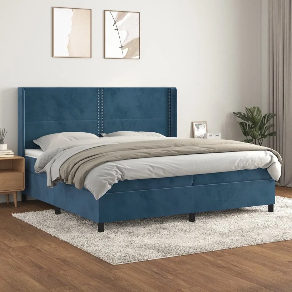 Box spring postel s matrací tmavě modrá 140x200 cm samet