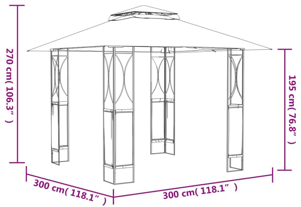 Altán se střechou antracitový 300 x 300 x 270 cm ocel,  360141