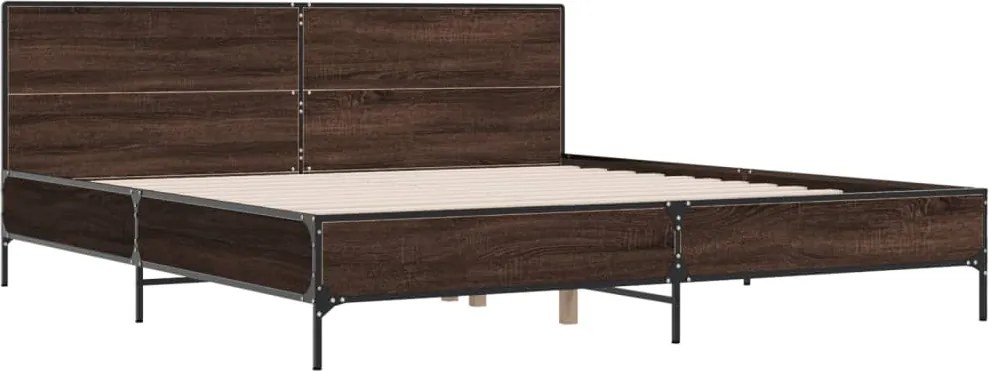 Rám postele hnědý dub 200 x 200 cm kompozitní dřevo a kov 3280021
