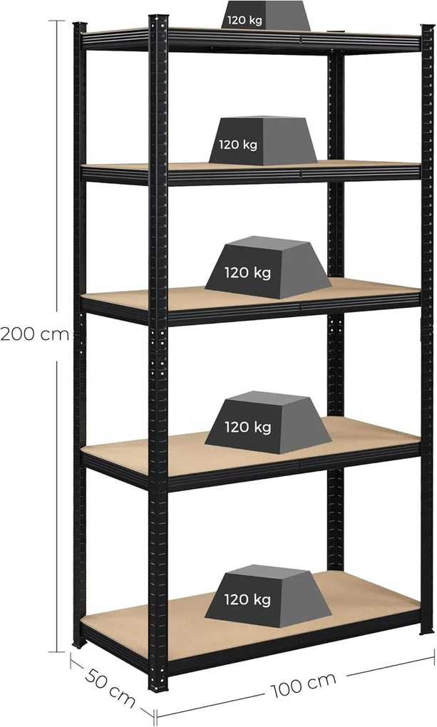 Sada 2 ks dílenských regálů Profa 200 cm černá/hnědá
