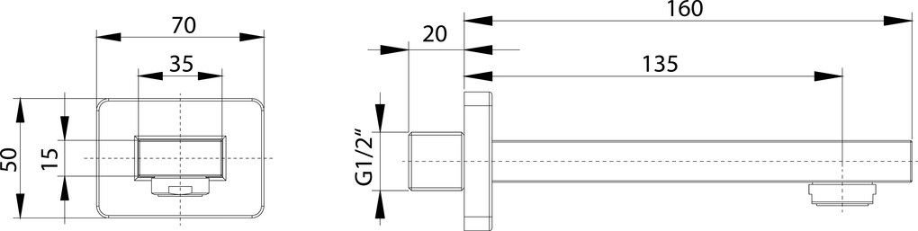 Sapho Sapho, Nástěnná výtoková hubice, hranatá, zlato mat, BO419