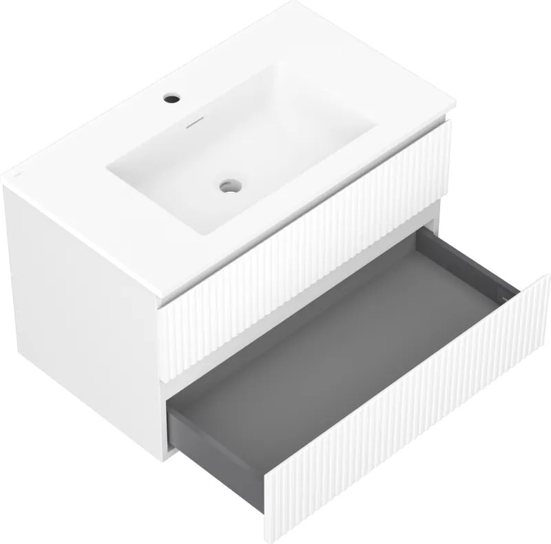 Mexen Rivel, koupelnová skříňka 80 cm s umyvadlem Otis, 2 zásuvky, drážkovaná, bílá matná, 91A20-08047-2-BFF01-W18M01
