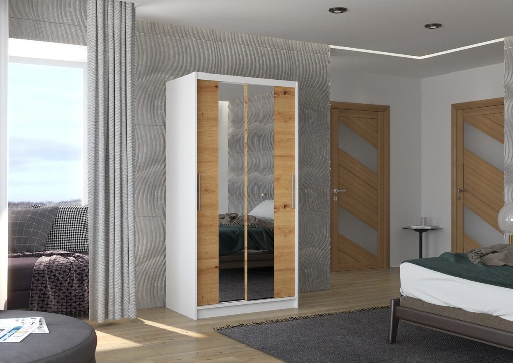 ADRK Furniture Posuvná skříň se zrcadlem DRAGONIS 100 SW-DRA-W+ART-100+A620