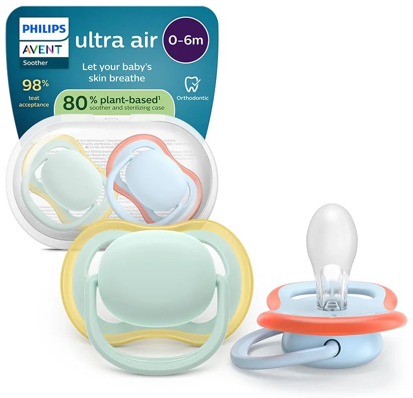 PHILIPS AVENT Šidítko Ultra air 0-6 m 2 ks Philips Avent Dívka (fialová/žlutá)