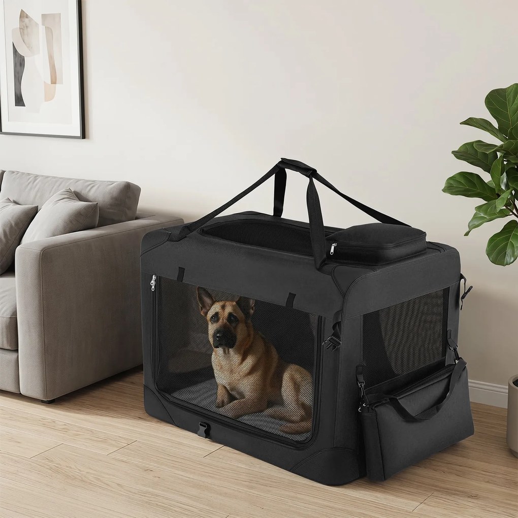 Costway Přepravka pro psy skládací přenosný přepravní box pro psy se – černý