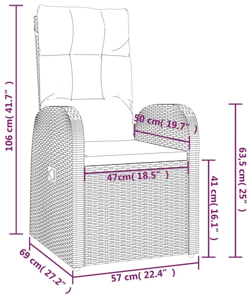 vidaXL Marketos Polohovatelné zahradní židle 2 ks s poduškami polyratan černé