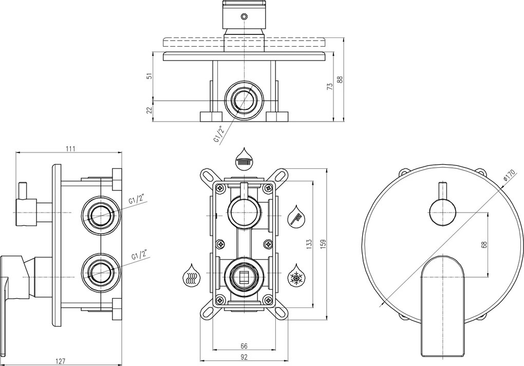 Slezák - RAV Vanová/sprchová baterie 2-cestná s podomítkovým tělesem a s boxem VLTAVA - , Chrom