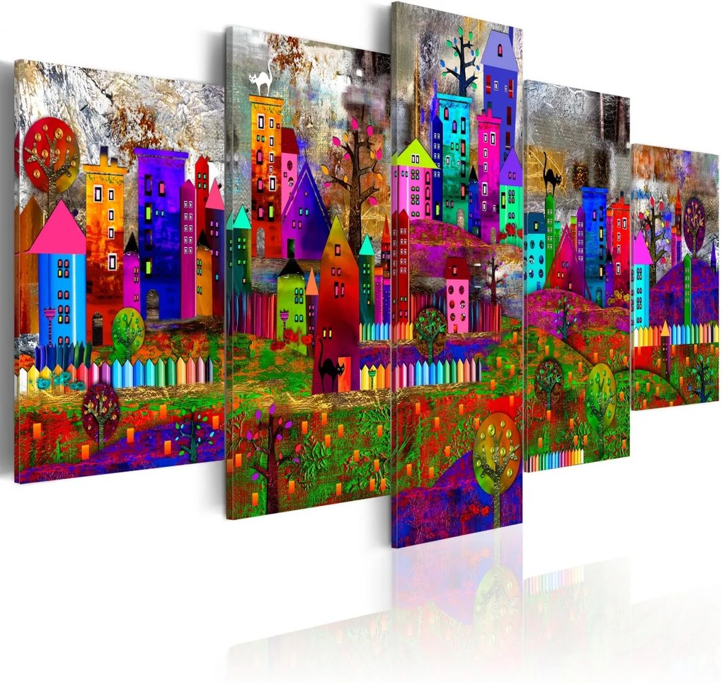 Obraz barevné město + háčky a hřebíčky ZDARMA Velikost (šířka x výška): 220x110 cm
