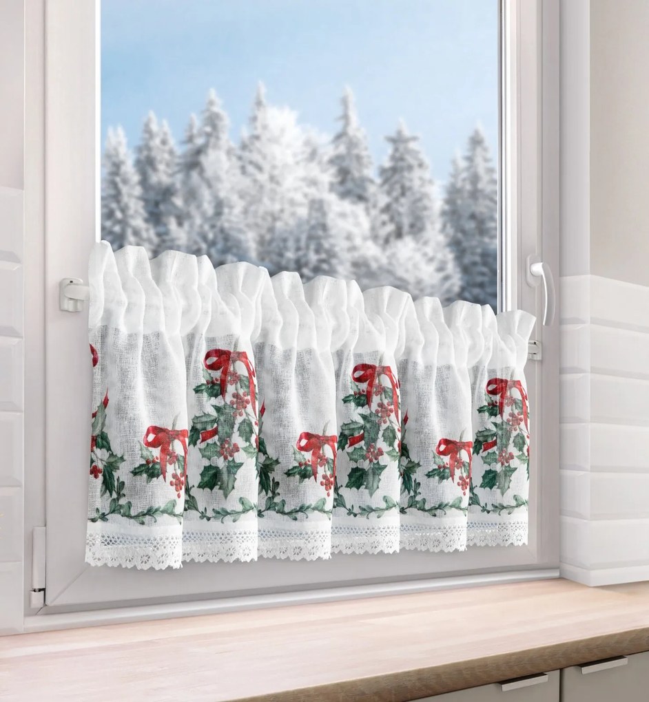KRÁTKÁ VÁNOČNÍ ZÁCLONA NA PÁSCE XMAS7 150X30 CM VZOROVANÁ