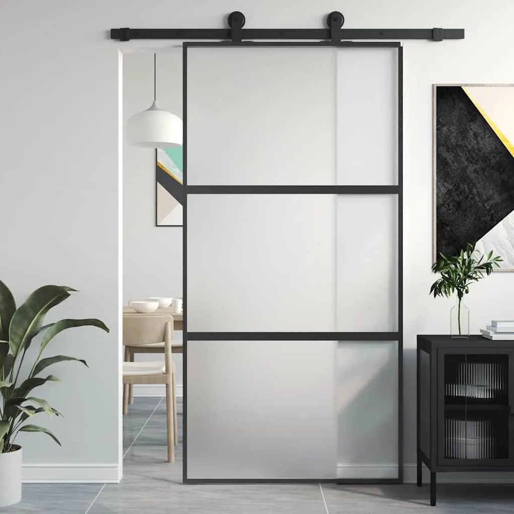 Posuvné dveře černé 102,5 x 205 cm tvrzené sklo a hliník 155200