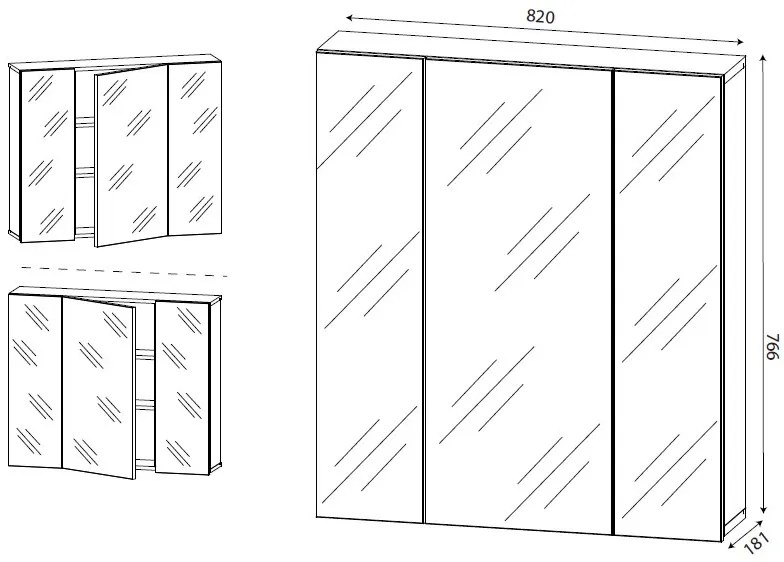 Koupelnová zrcadlová skříňka Vira, 82 cm, bílá