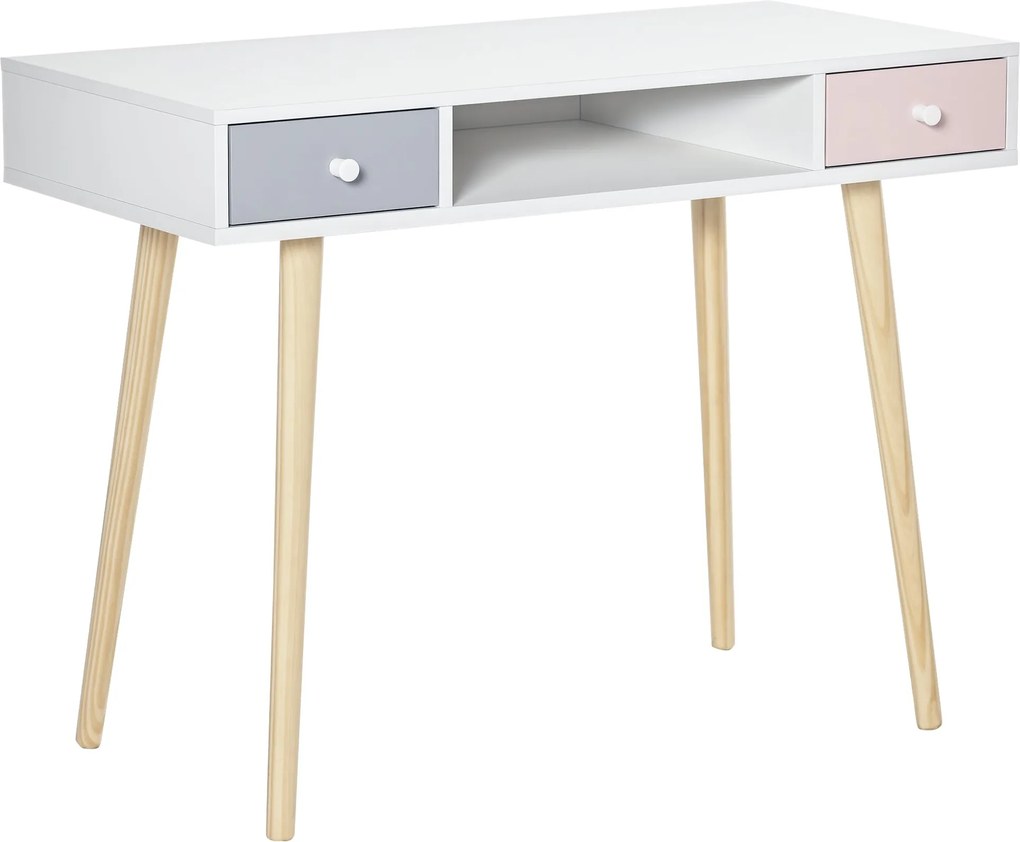 Dětský stůl HOMCOM s 1 otevřenou přihrádkou a 2 šuplíky v severském stylu pro studijní místnost, vstup a ložnici 100x48x76,5 cm v multicolor provedení