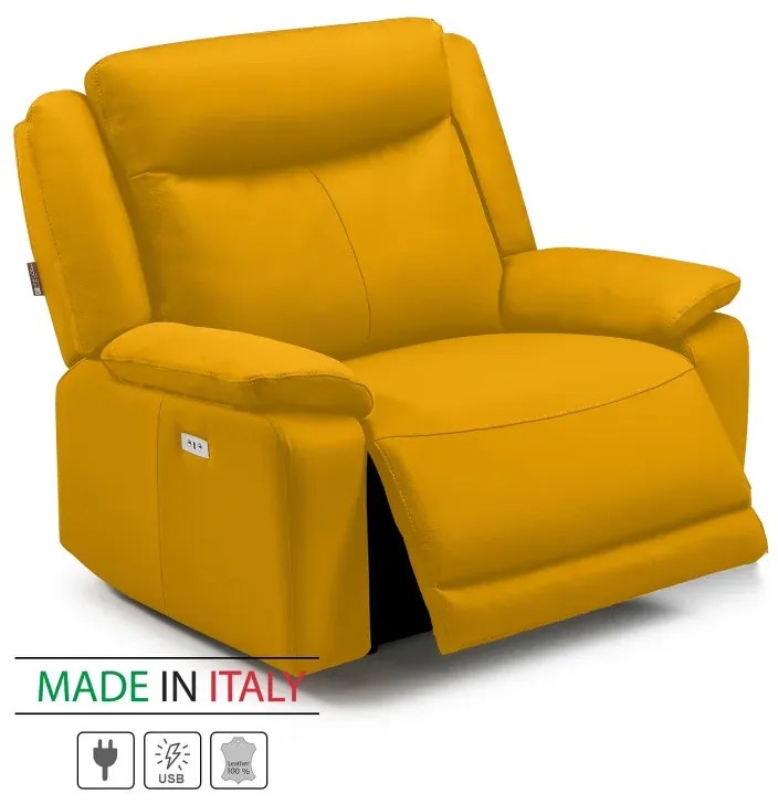 Kožené křeslo CONTINENTAL s elektrickou funkcí relax 1P, elektrické, žlutá (giallo 320)