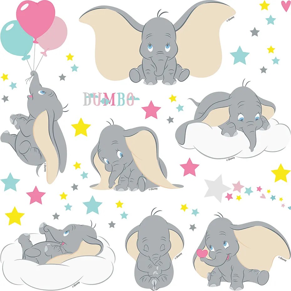 Dětská samolepka na zeď - DISNEY - Dumbo ve hvězdách - 30x30 cm