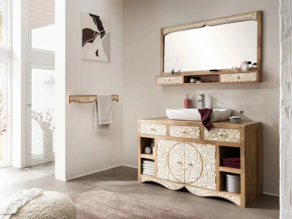 furniture-nabytek.cz - Masivní koupelnové zrcadlo Delmar z mangového dřeva, lakované, hnědé – 130×75 cm