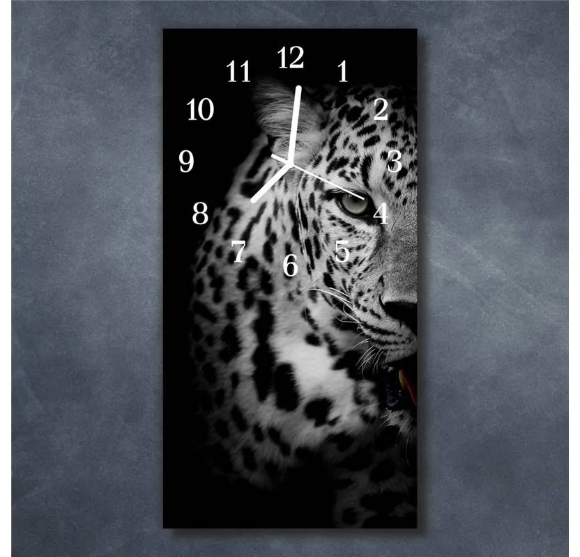 Nástěnné hodiny obrazové na skle - Leopard