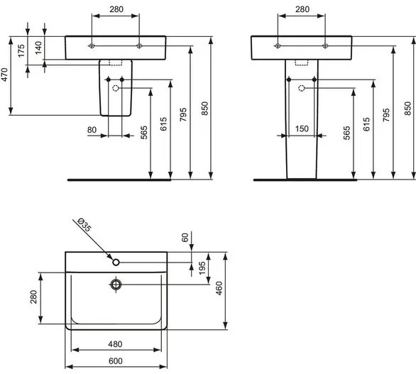 Ideal Standard Connect Umyvadlo 60 cm, bez přepadu, 1 otvor pro baterii E810301