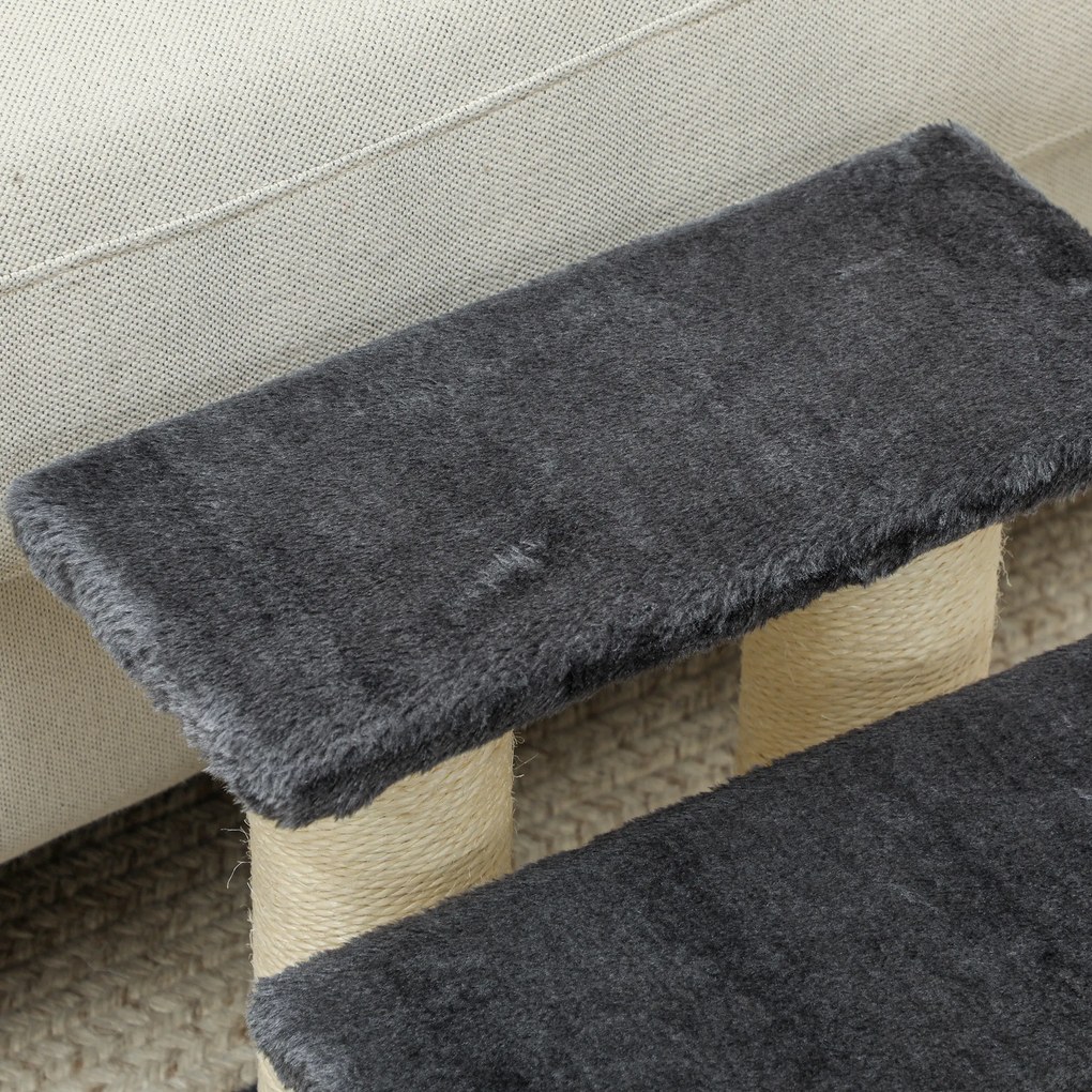 PawHut schody pro psy a kočky 3stupňové schody pro psy schody pro kočky plyšové tmavě šedé 45x35x34cm pro snadný vstup a výstup