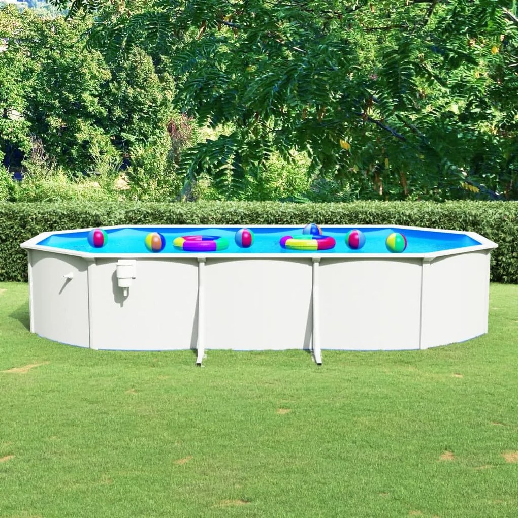 Bazén s ocelovou stěnou oválný 610 x 360 x 120 cm bílý - Default Title