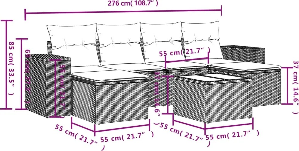 7dílná zahradní sedací souprava s poduškami béžová polyratan 3255266
