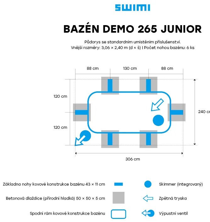 Technypools Bazénový set DEMO 265 JUNIOR 3,06 x 2,40 x 1,25 m (9986K) Barva: šedá