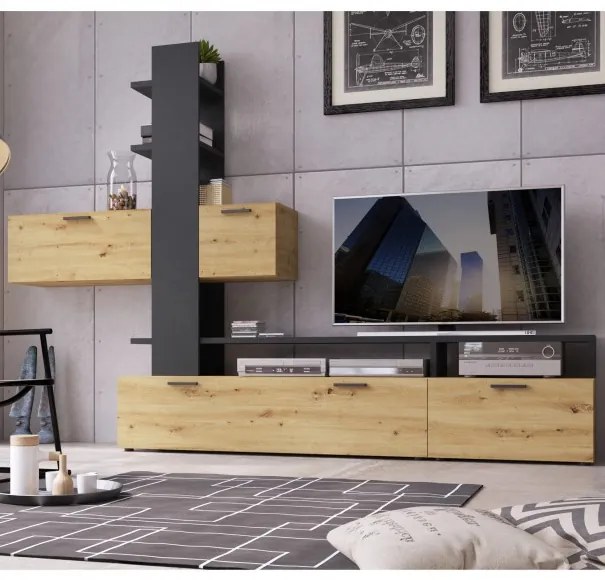 Sconto Obývací stěna EASY dub artisan/šedá