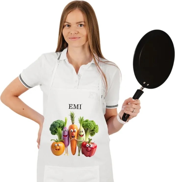 Kuchyňská zástěra Happy Veggie EMI, Bílá