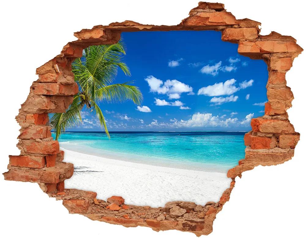 Wallmuralia Díra 3D ve zdi nálepka Tropická pláž 90x70 cm