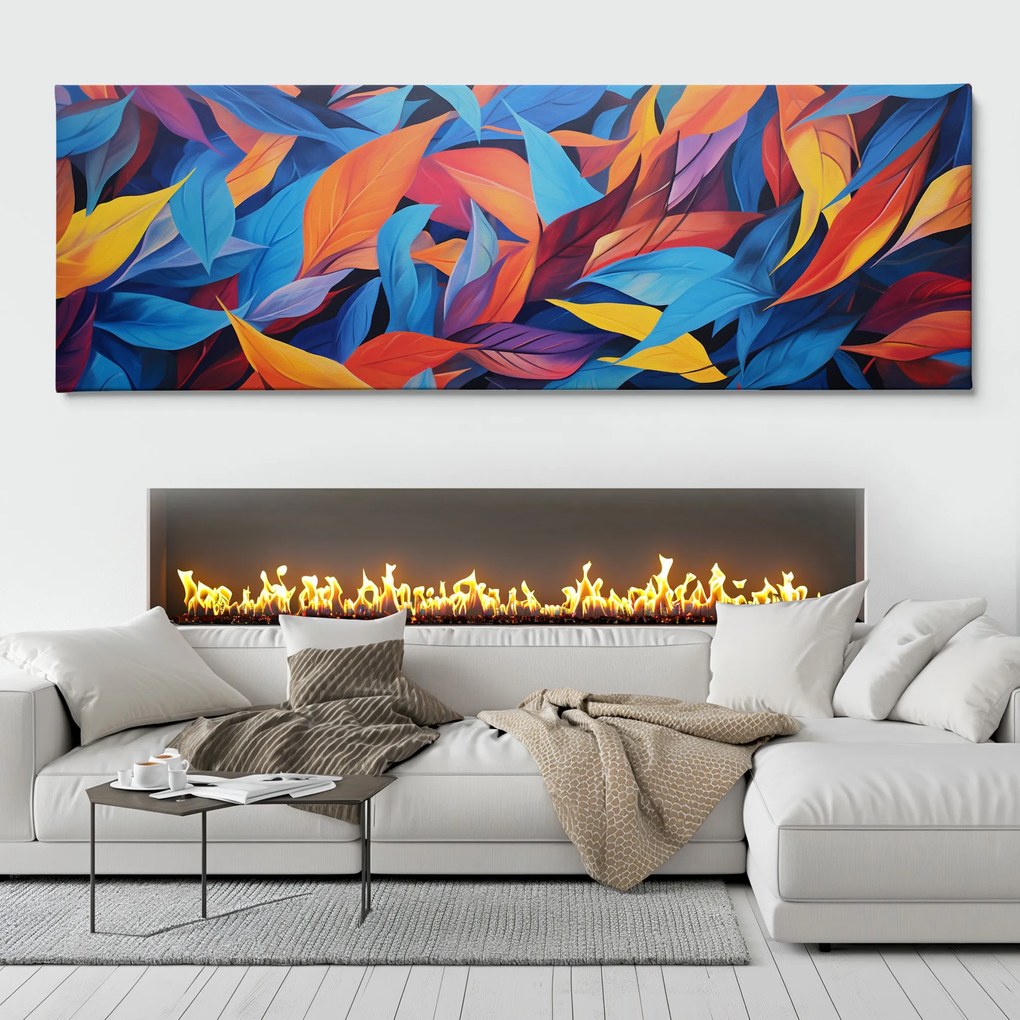 Obraz na plátně - Barevné listoví, Abstrakce FeelHappy.cz Velikost obrazu: 120 x 40 cm