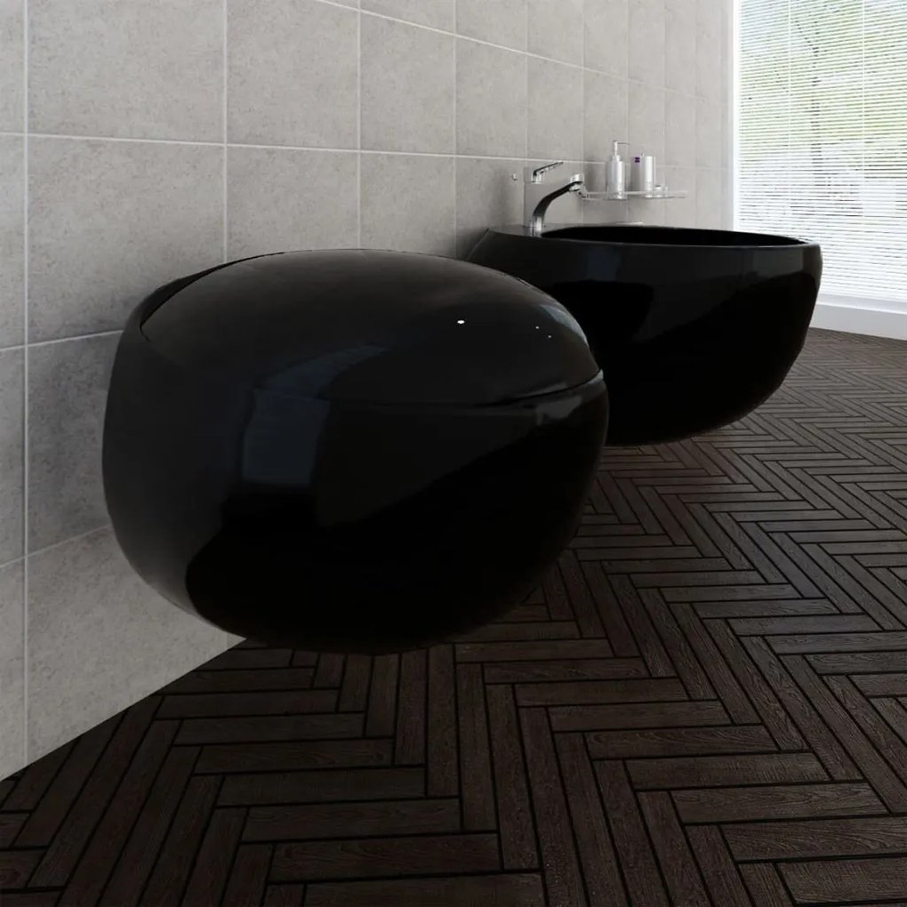 270038 vidaXL Závěsná keramická toaleta a bidet set - černá